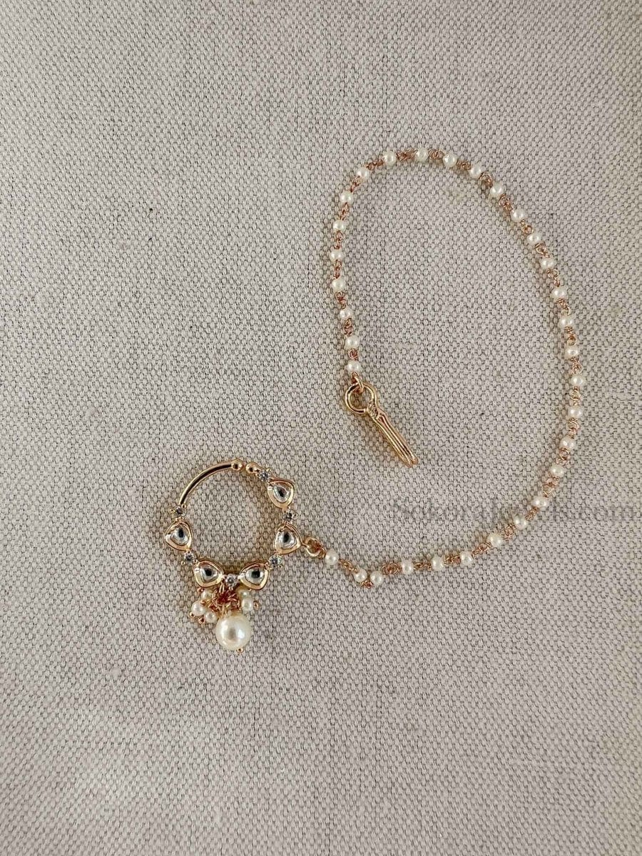 Medium Diamante & Kundan Nose Ring - Slide type – SOKORA JEWELS