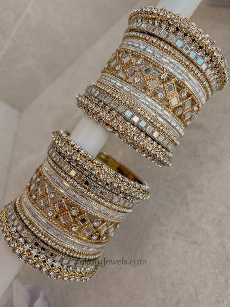 Moon Shimmer Mirror Work Bangles Stack – SOKORA JEWELS