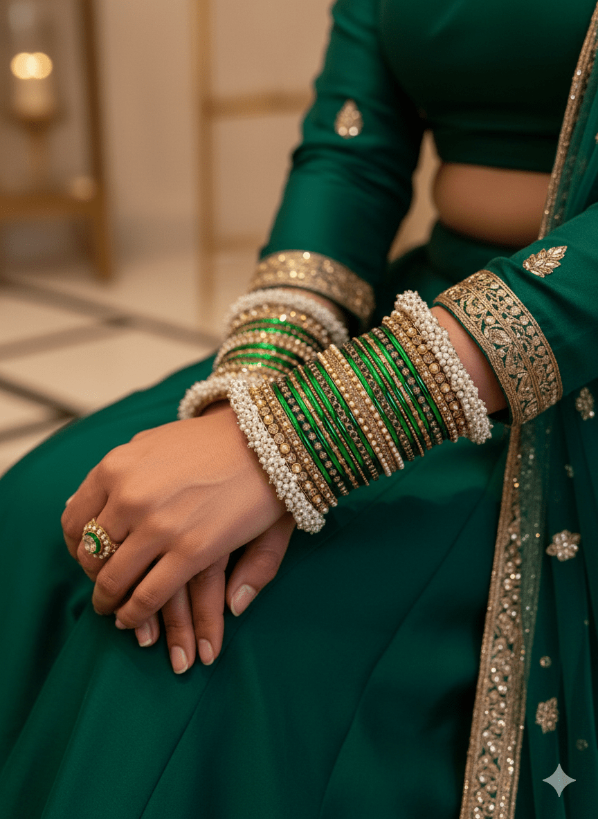 Thanjina Dark Green Bangle Stack Set – SOKORA JEWELS