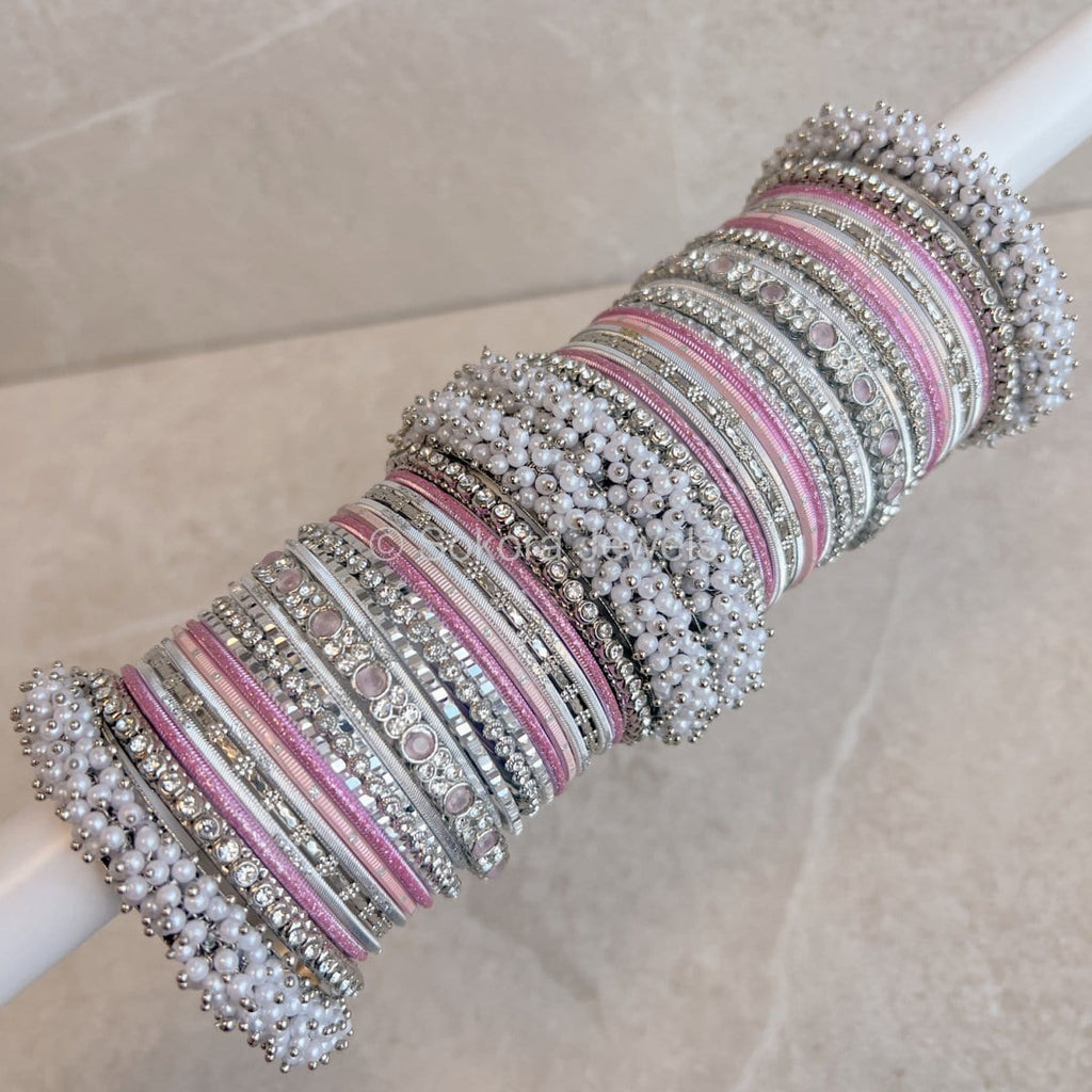 Thanjina Silver and Pink Bangles Stack – SOKORA JEWELS