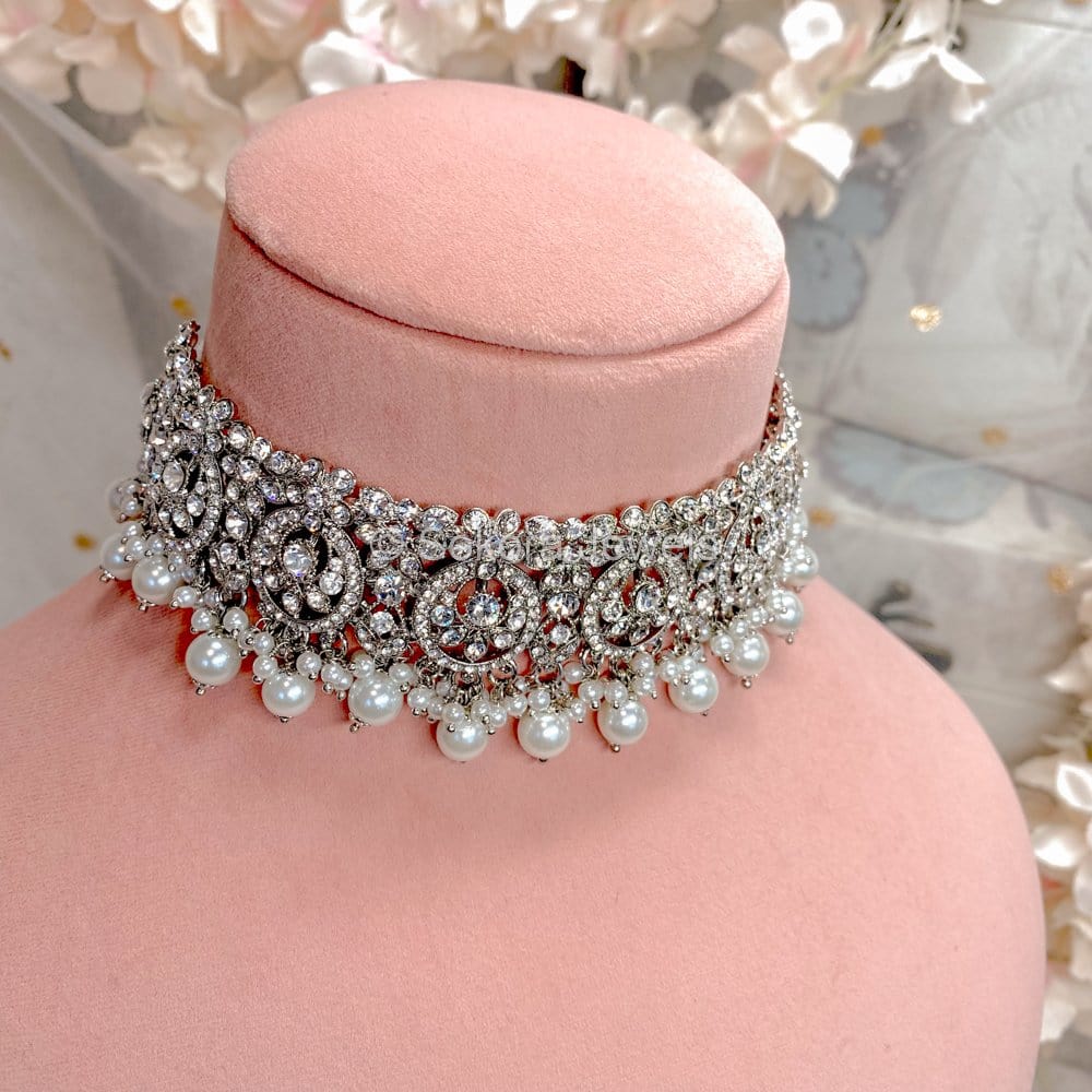 Noor Choker - Silver – SOKORA JEWELS