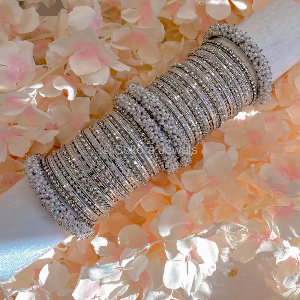 Thanjina Silver Pearly Bangle stack – SOKORA JEWELS