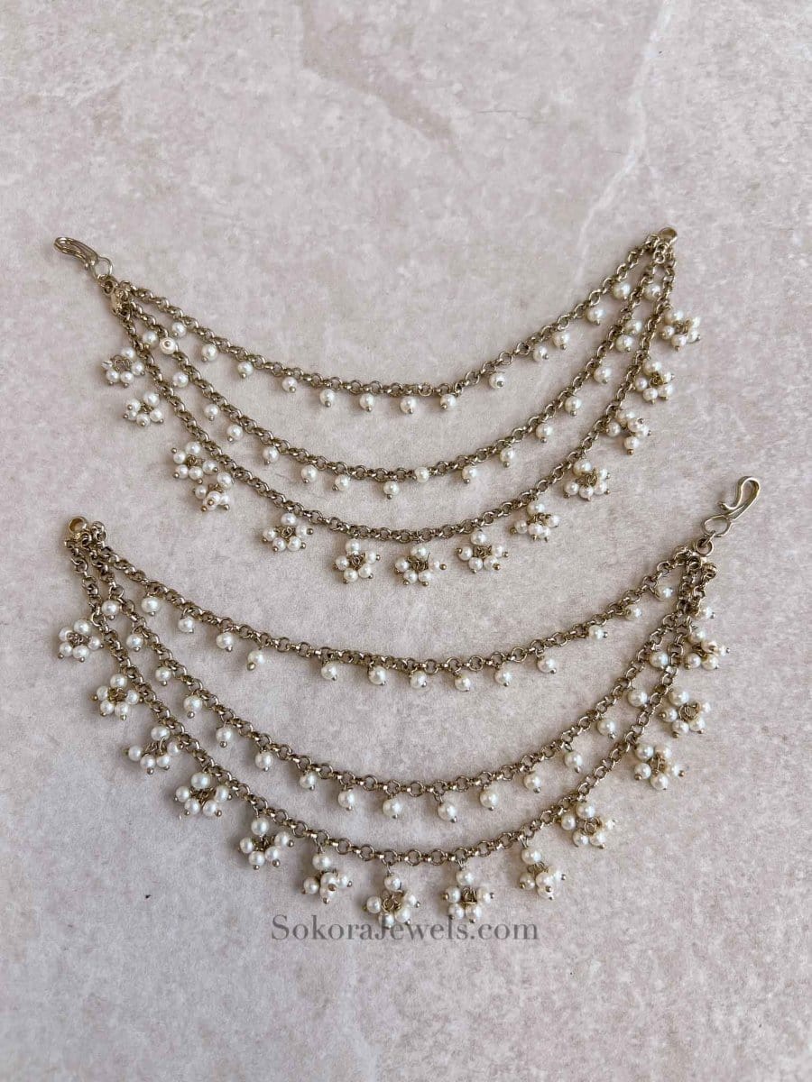 3 Line Pearl Earring Chains – SOKORA JEWELS