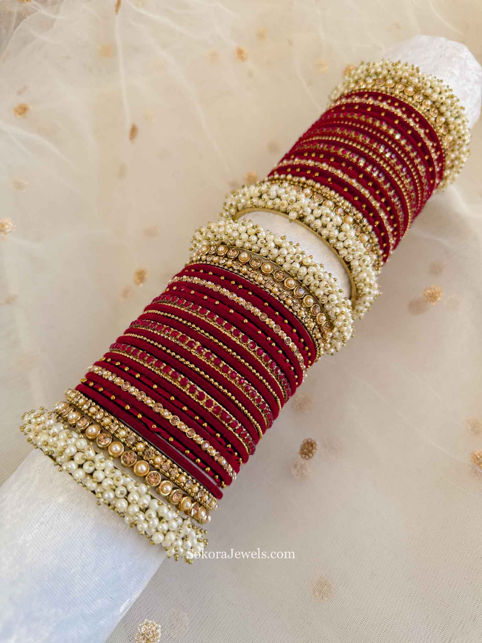 Thanjina Maroon Velvet Bangles Stack – SOKORA JEWELS