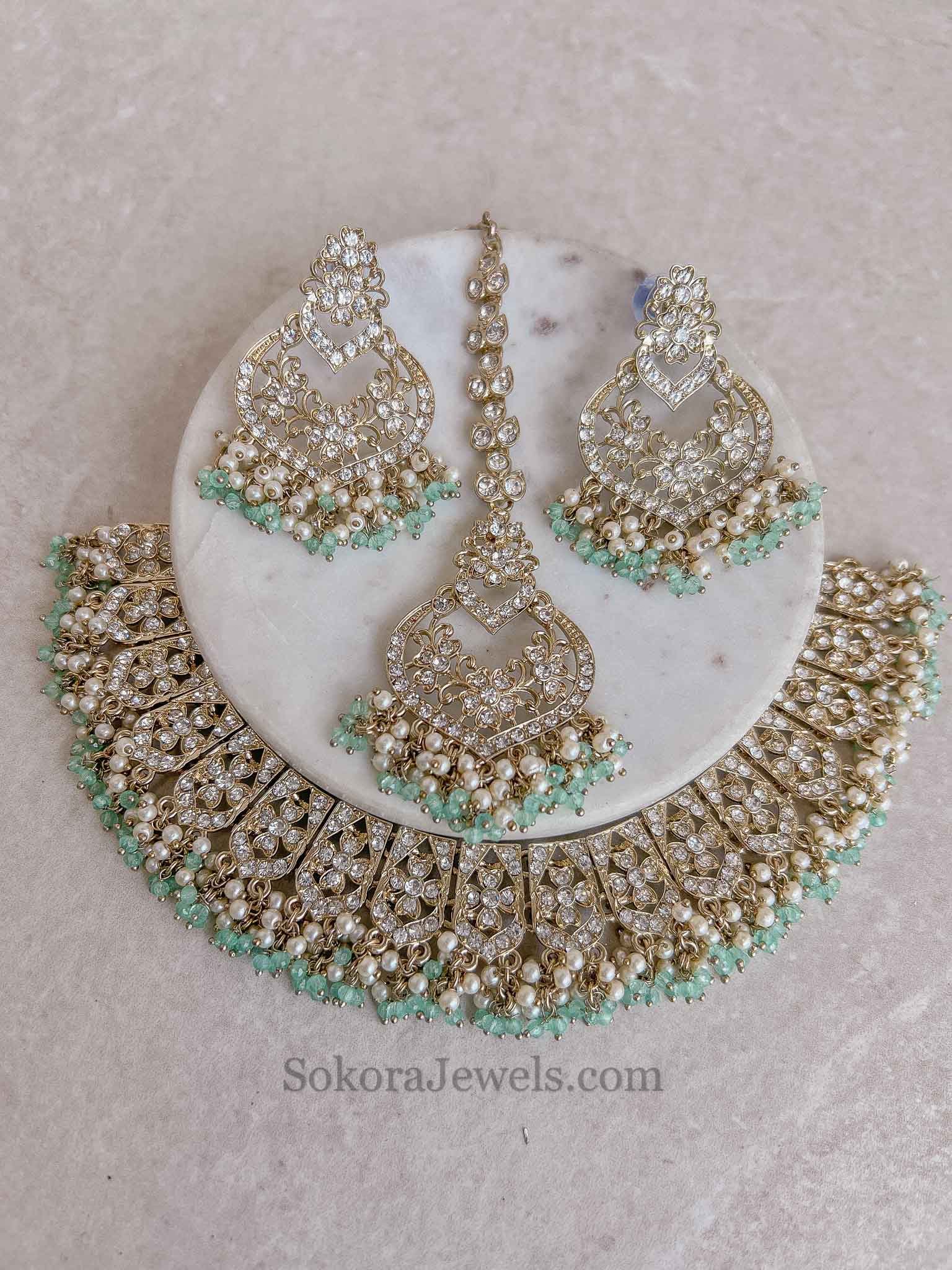 Shila Faux Kundan Set - Mint – SOKORA JEWELS