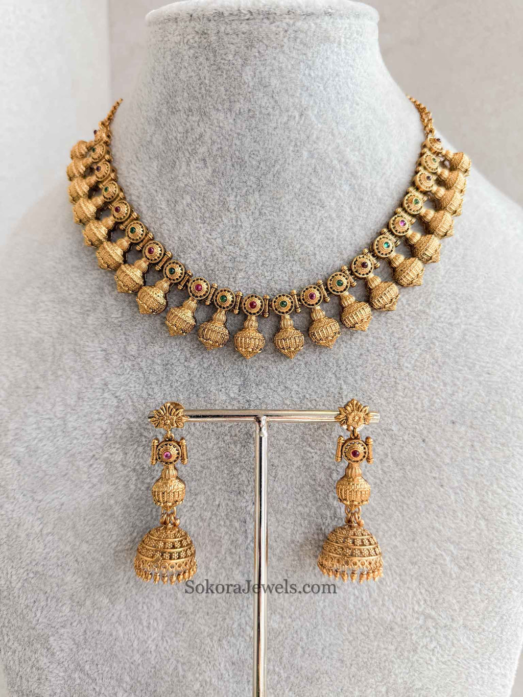 Asfia Gold Set with Ruby & Green – SOKORA JEWELS