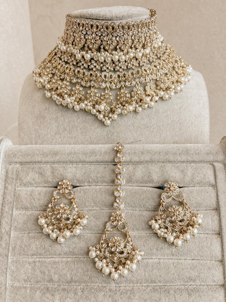 Aman Indian Bridal Jewellery Set - White & Golden – SOKORA JEWELS
