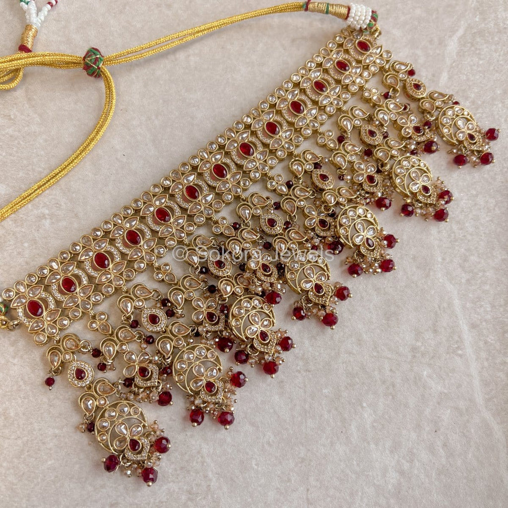 Amreen Maroon Statement Choker Necklace – SOKORA JEWELS
