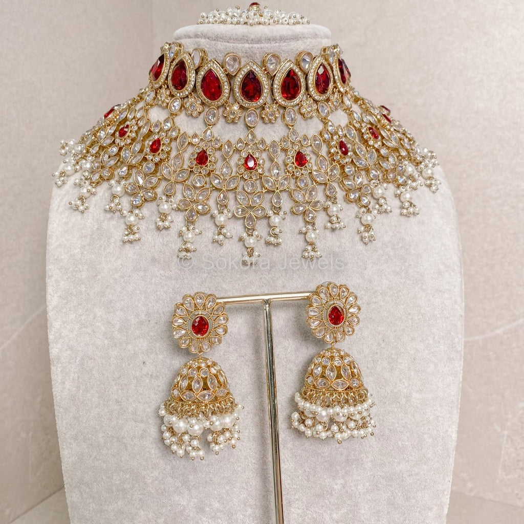 Aria Bridal Necklace Set - Maroon – SOKORA JEWELS