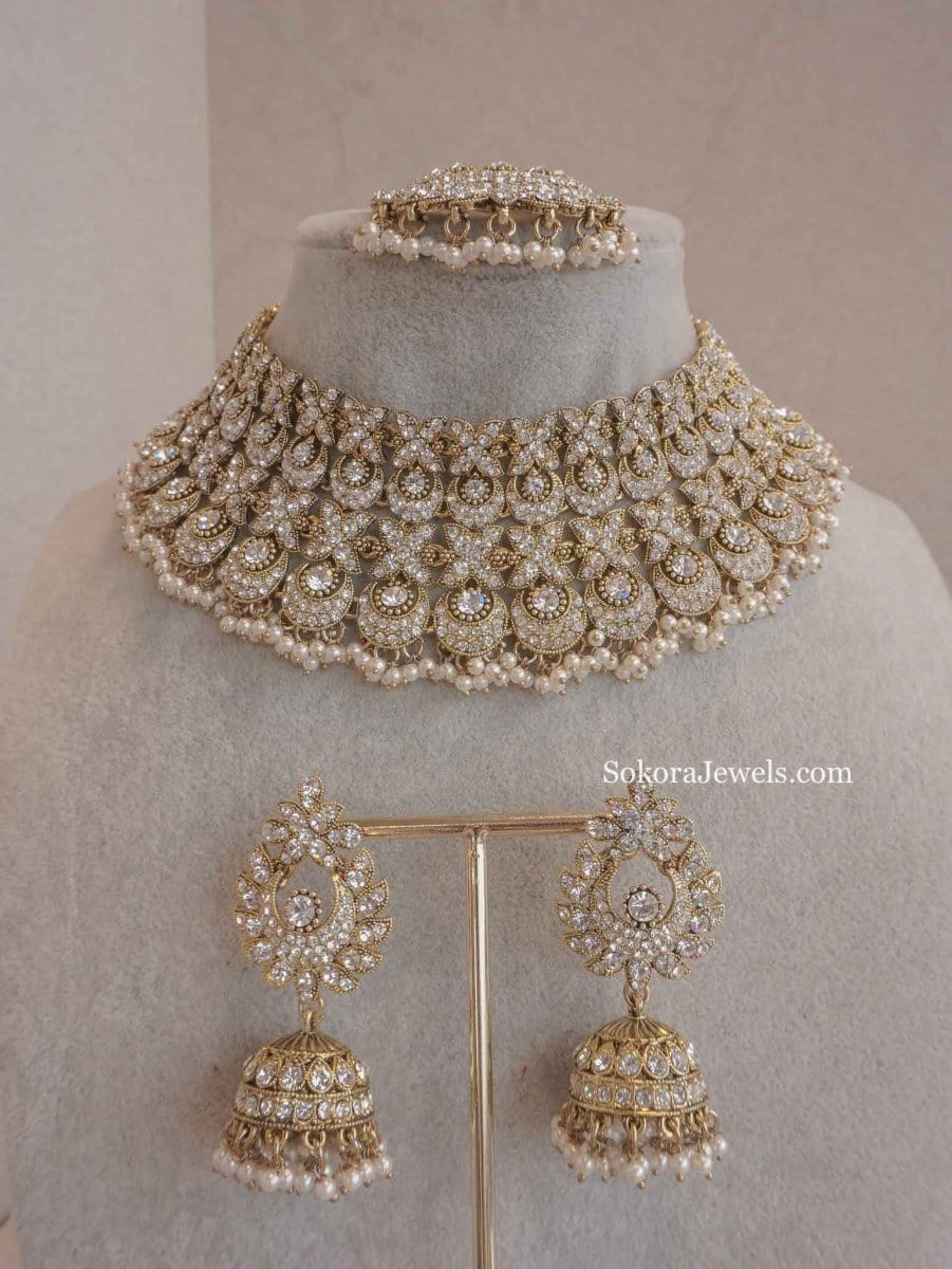 Camelia Pearl and Crystal Necklace Set – SOKORA JEWELS