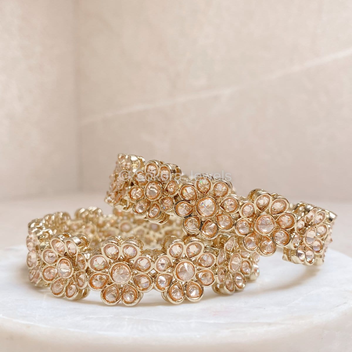Chunky Daisy Crystal Bangles - Champagne – SOKORA JEWELS