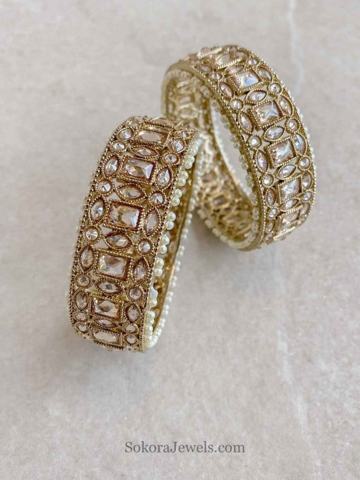 Chunky Detailed Crystal Bangles - Champagne – SOKORA JEWELS