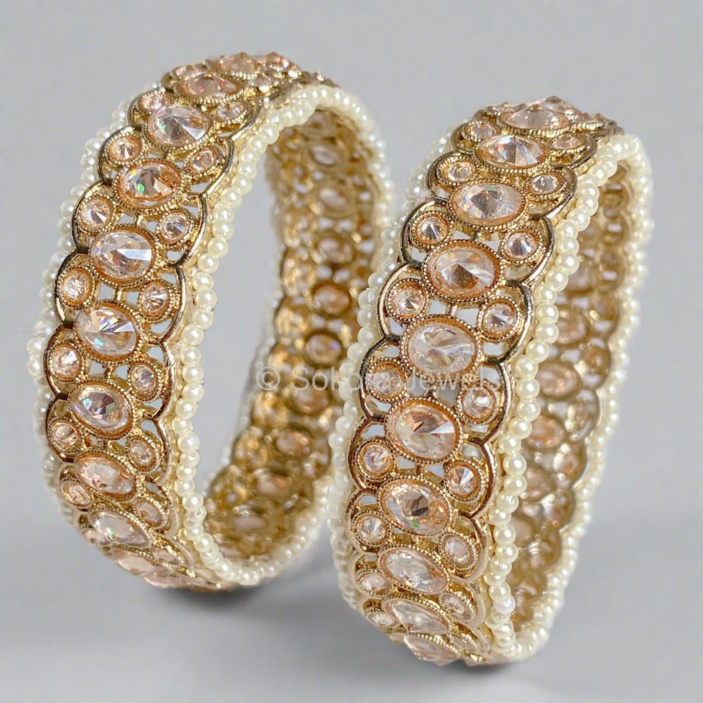 Chunky Detailed Crystal Bangles - Champagne – SOKORA JEWELS