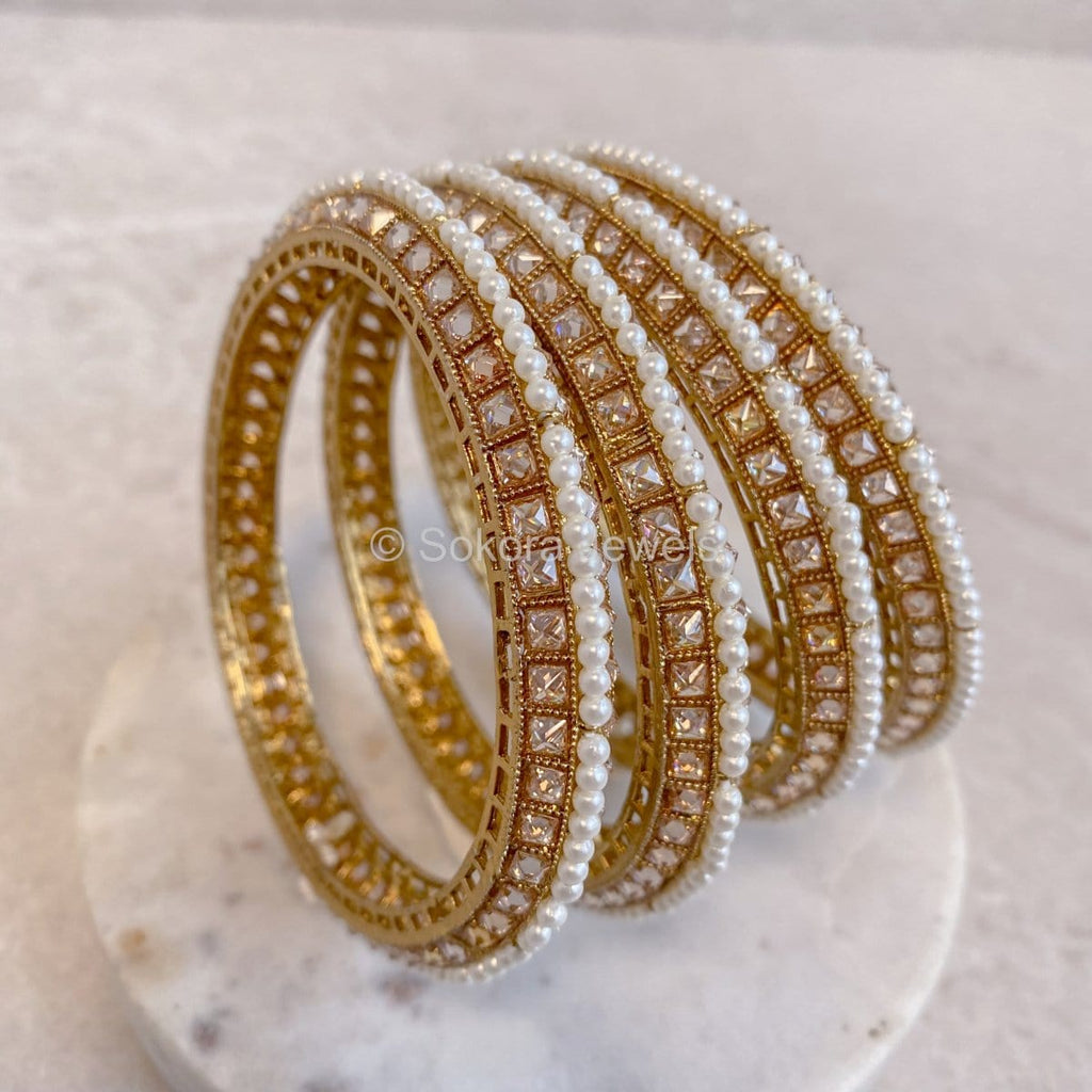 Clearance Champagne Crystal & Pearl Kada Bangles – SOKORA JEWELS