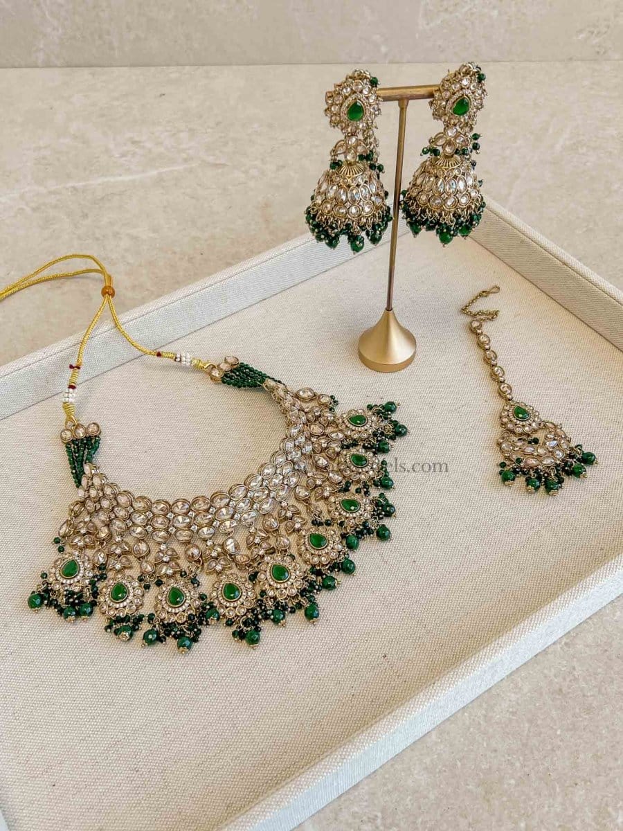 Danika Bridal Green Beads Necklace Set – SOKORA JEWELS