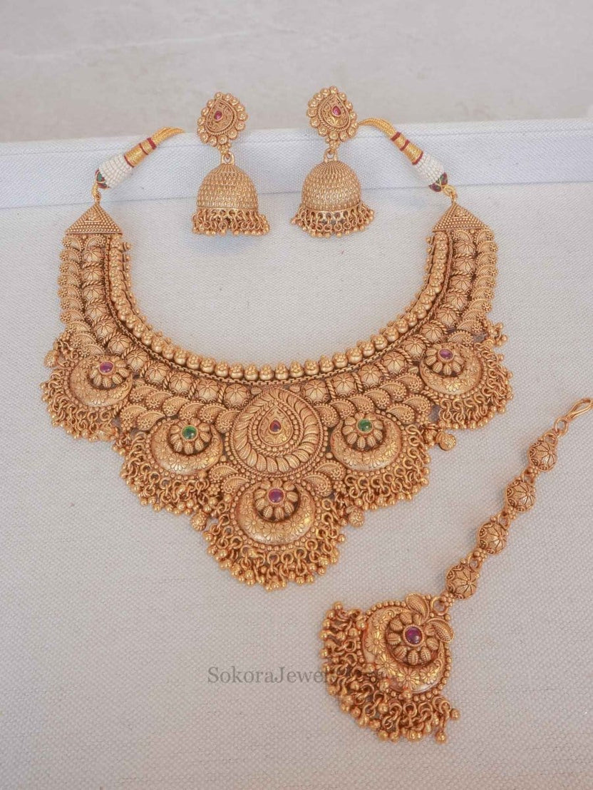 Drishti Bridal Temple Necklace Set - Gold Plated – SOKORA JEWELS