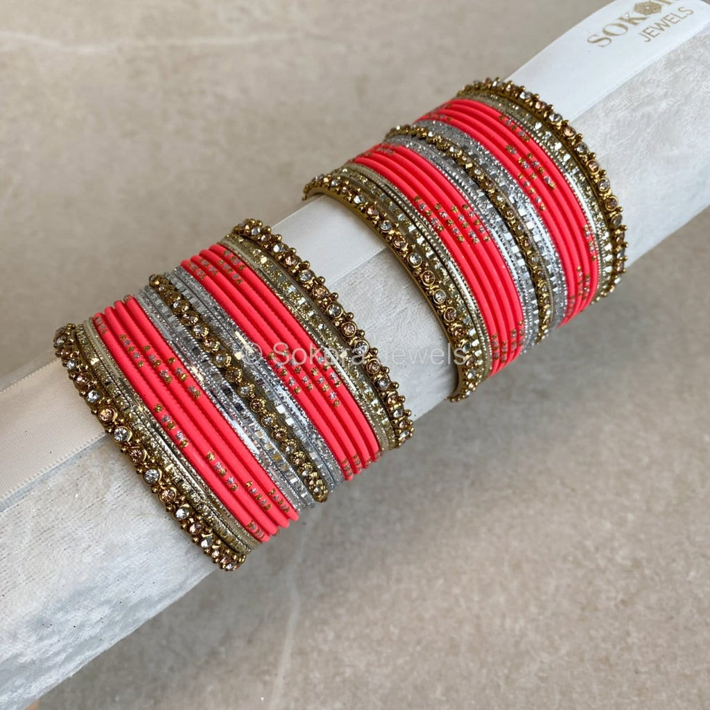 Fluorescent Peach Bangle set – SOKORA JEWELS
