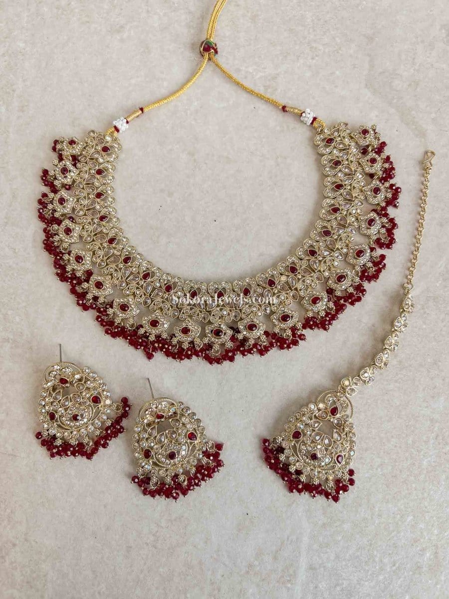 Jessica Necklace Set - Maroon – SOKORA JEWELS