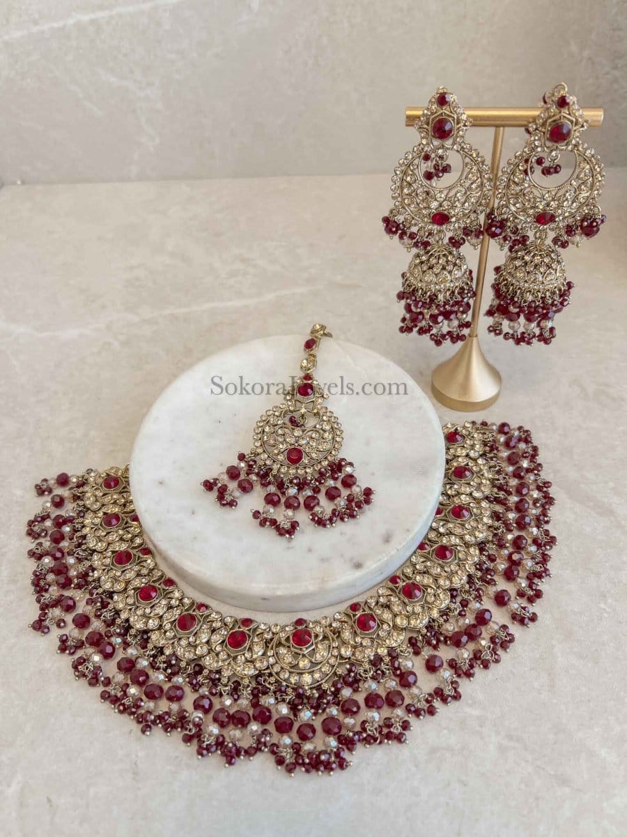 Kully Maroon Beads Necklace Set – SOKORA JEWELS