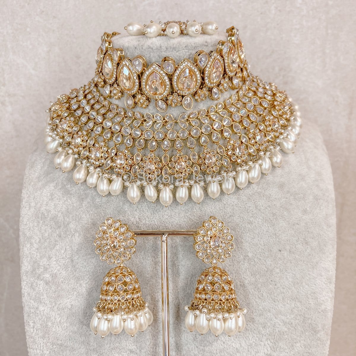 Lucie Bridal Double necklace set - Golden Shimmer – SOKORA JEWELS
