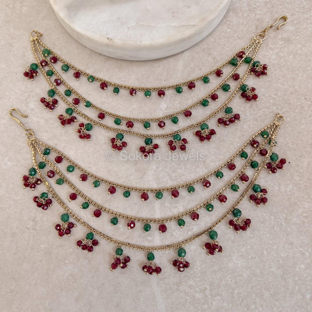 Maroon + Green Earring chains – SOKORA JEWELS