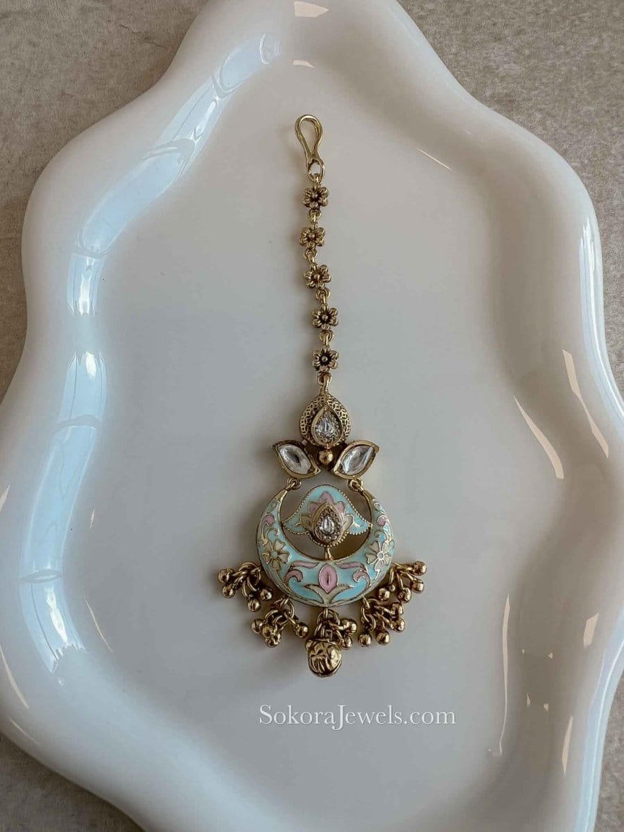 Meenakari & Kundan Tikka - Light Blue – SOKORA JEWELS