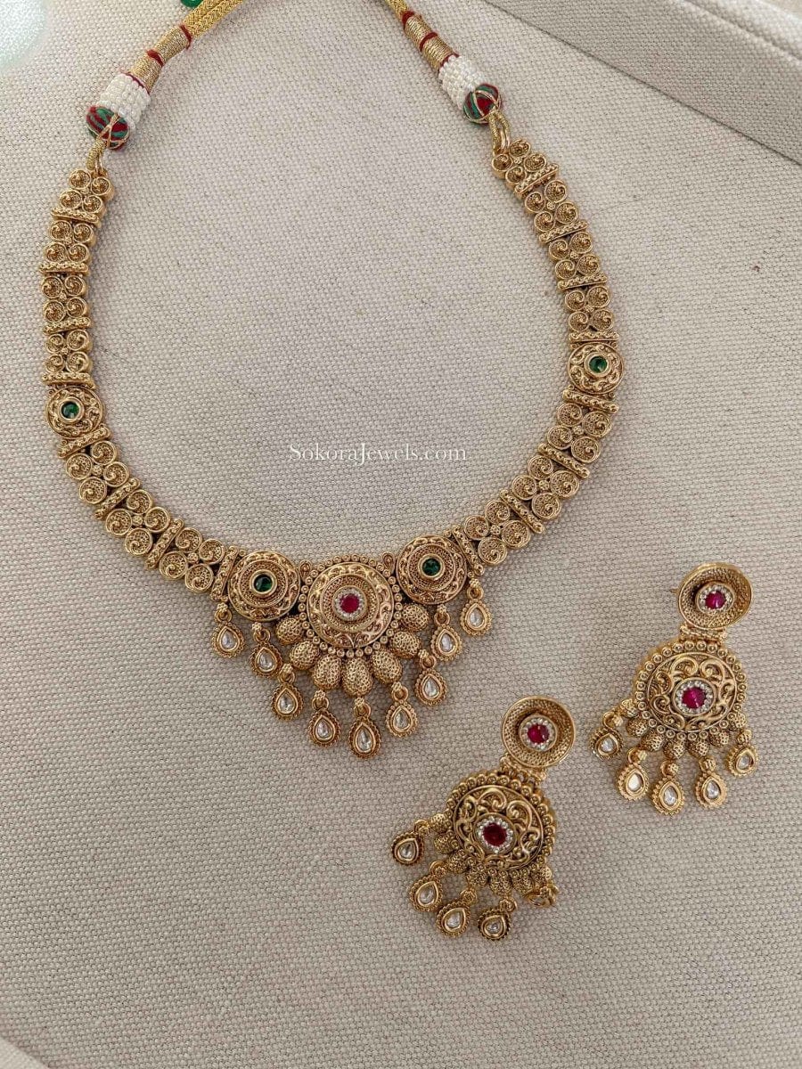 Minal Small Gold Set - Ruby & Green – SOKORA JEWELS