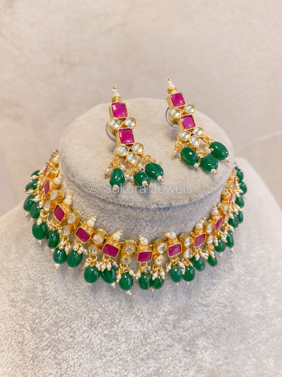 Pachi Kundan Set - Ruby & Green – SOKORA JEWELS