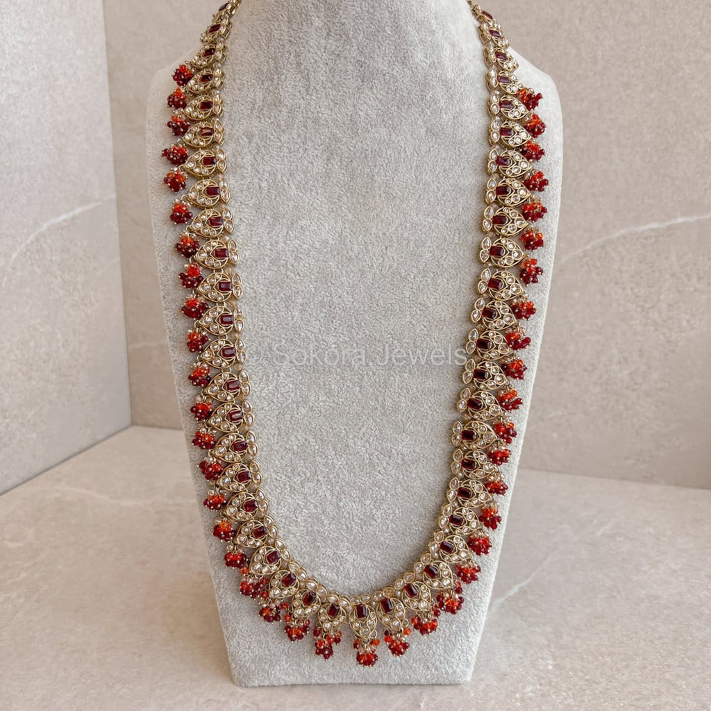 Priya Long Necklace - Maroon – SOKORA JEWELS
