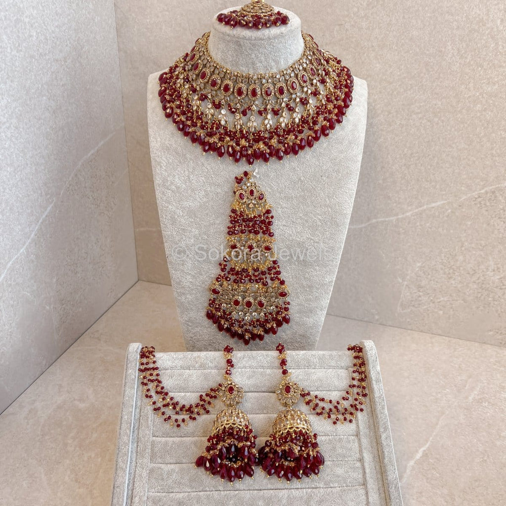 Qainat Bridal Jewellery Set - Maroon – SOKORA JEWELS
