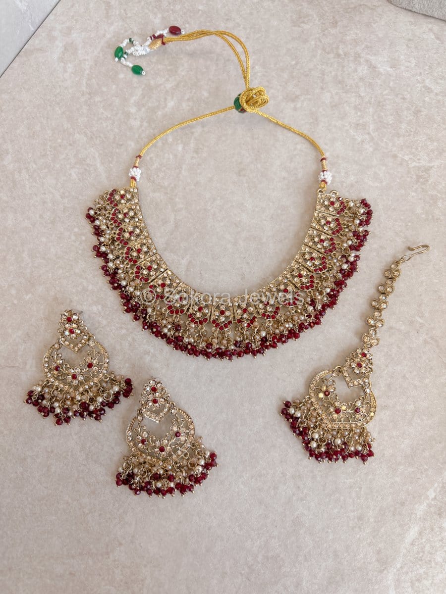 Rohini Necklace set - Maroon – SOKORA JEWELS