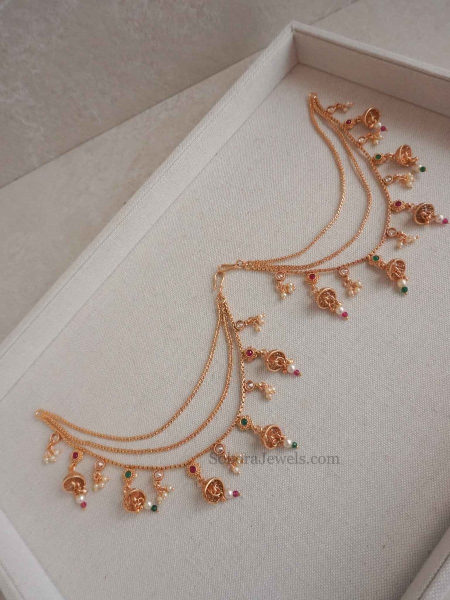 Ruby & Green Jhumka Earring chains – SOKORA JEWELS