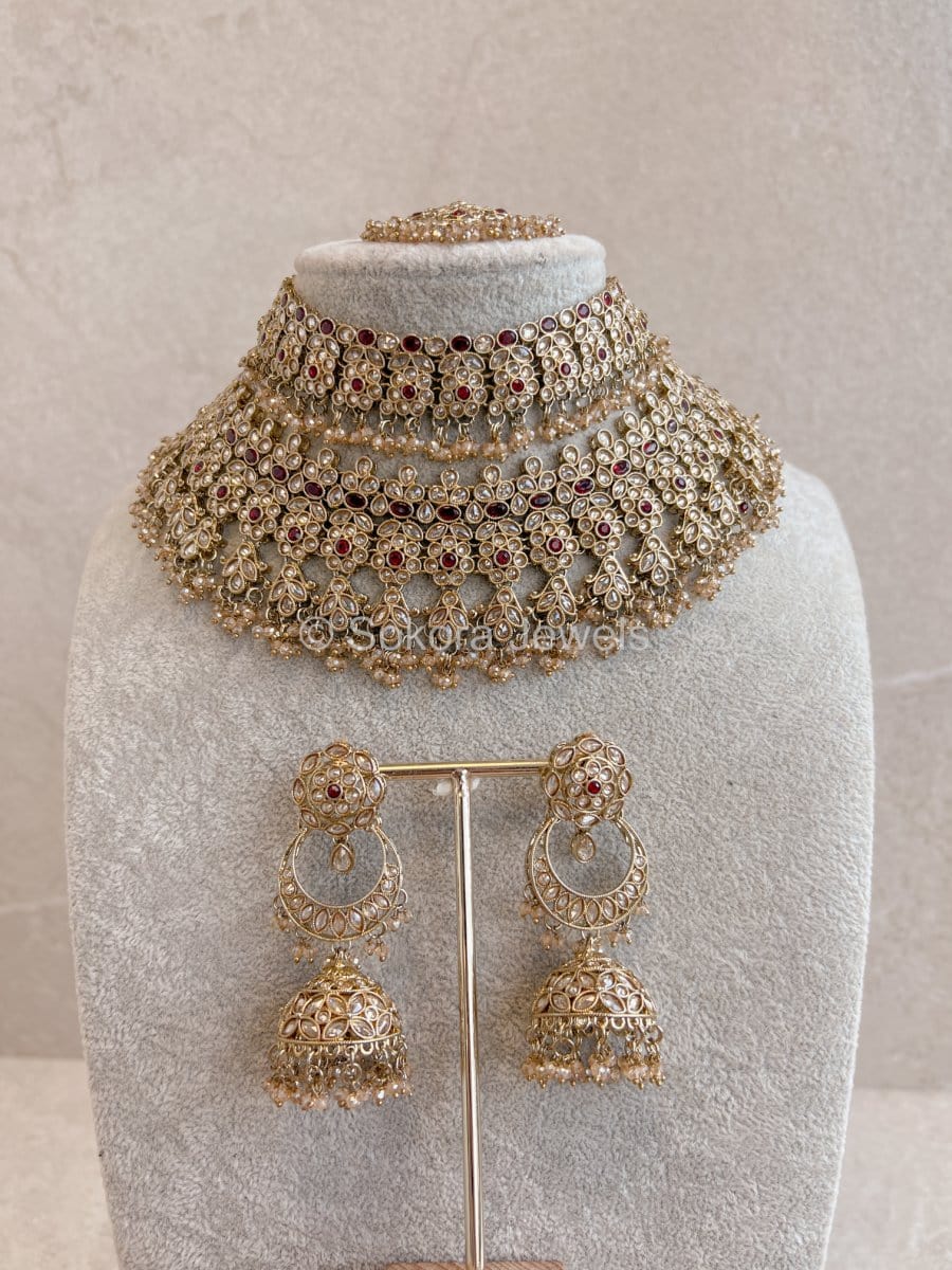 Seema Bridal Maroon & Gold Necklace Set – SOKORA JEWELS