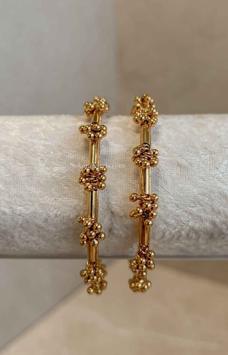 Gold Plated Bangles with Gold Beads (Set of 2) – SOKORA JEWELS