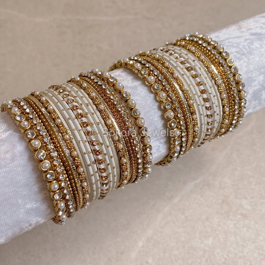 Small Ivory White and Gold Bangle Set – SOKORA JEWELS