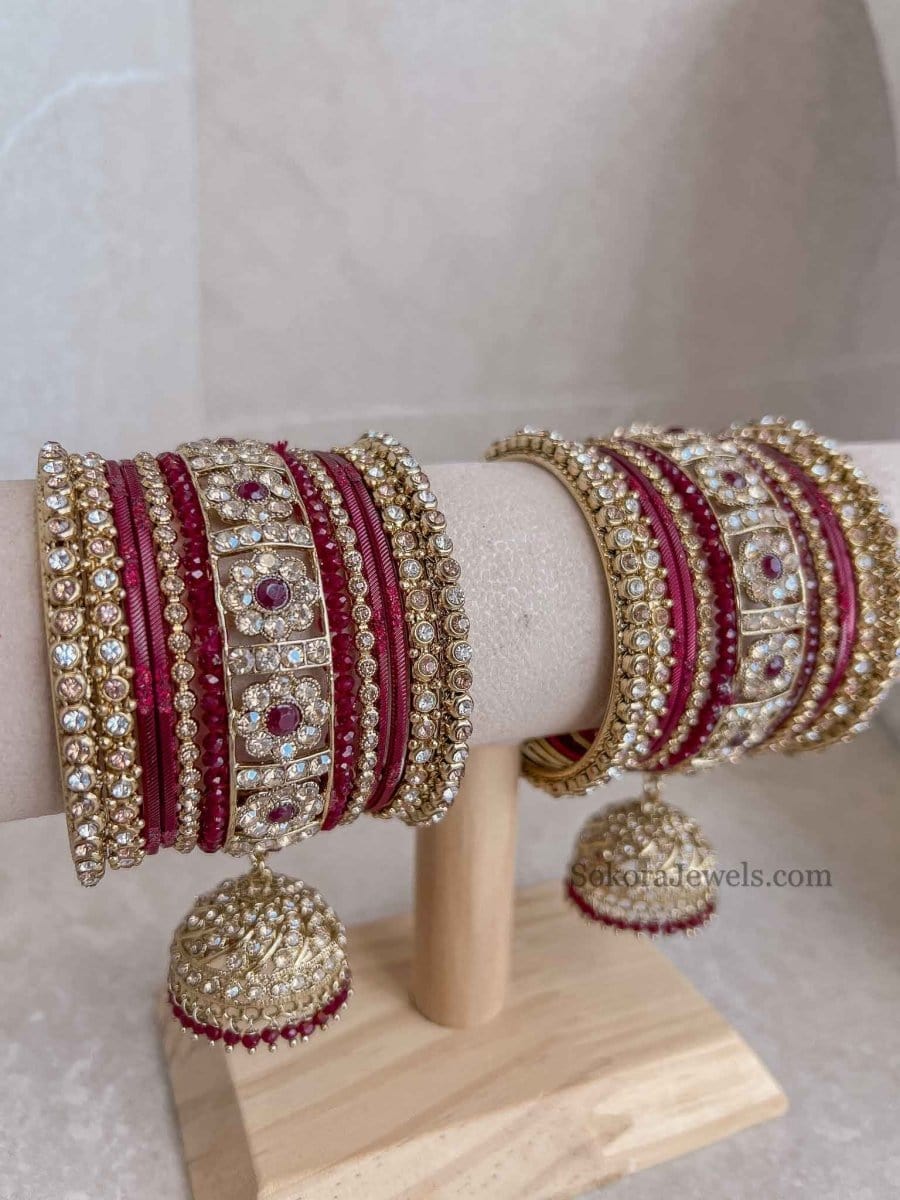 Small Maroon Beaded Jhumka Bangles – SOKORA JEWELS