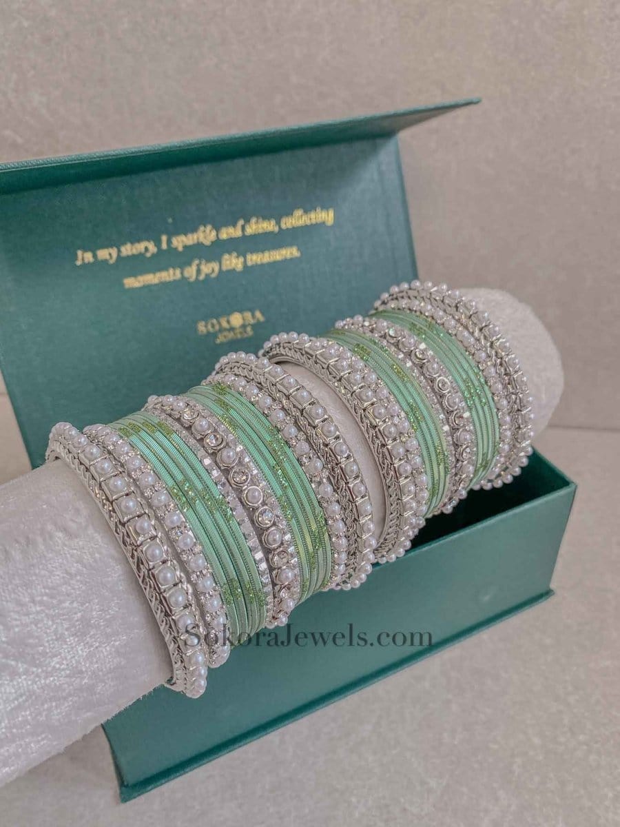 Small Pearly Silver Bangle Set - 6 Colour Options – SOKORA JEWELS
