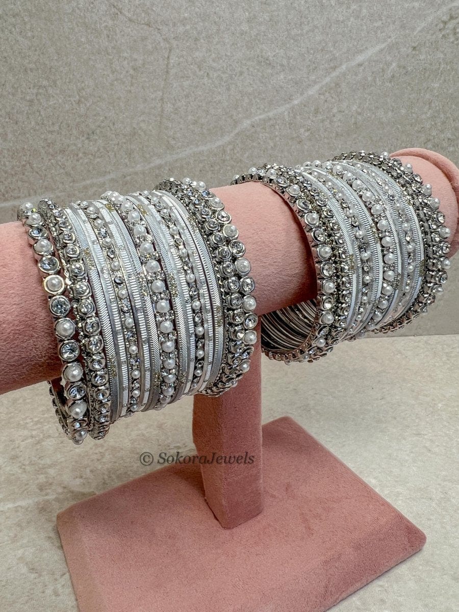 Small Silver & Pearl Bangle set – SOKORA JEWELS