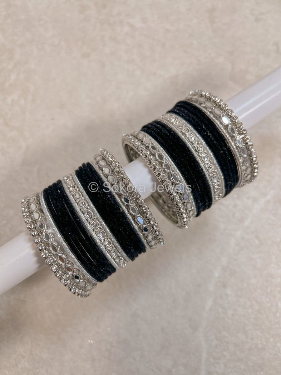 Small Velvet Bangle Set - Black & Silver – SOKORA JEWELS