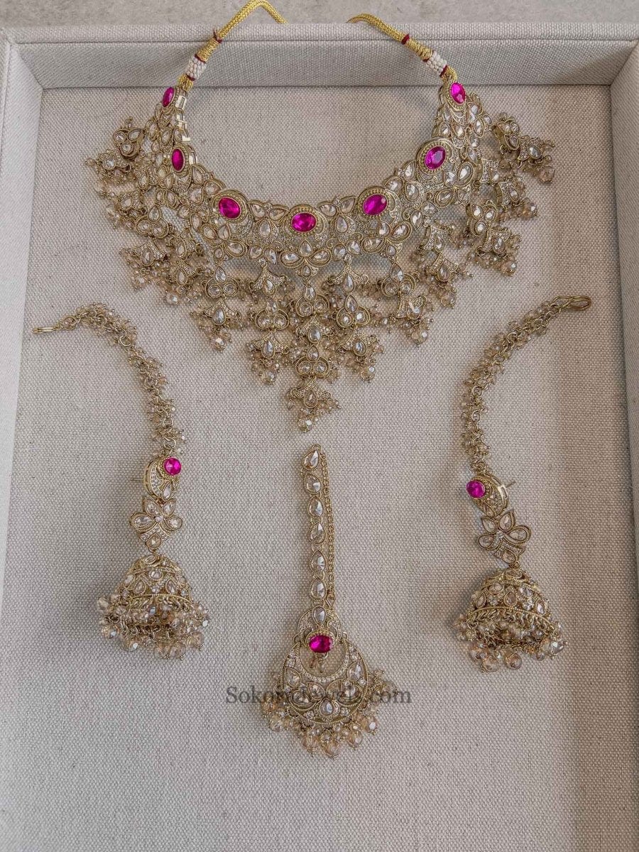 Tamara Golden Bead Bridal Necklace Set – SOKORA JEWELS