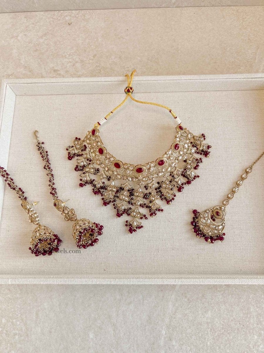 Tamara Bridal Maroon Necklace Set – SOKORA JEWELS