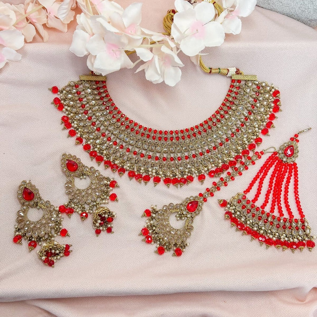 Baneet Bridal Necklace Set - Red – SOKORA JEWELS