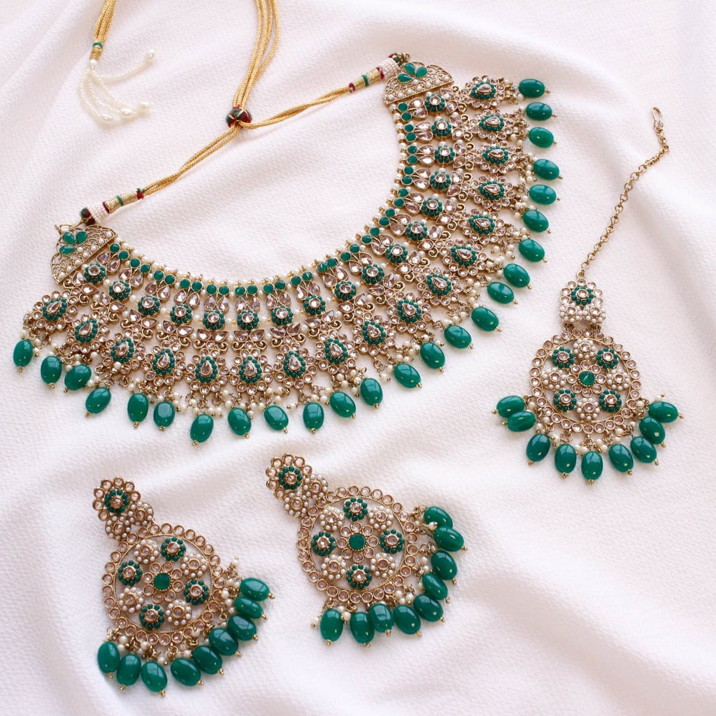 Faiqa Antique Gold Necklace Set – SOKORA JEWELS