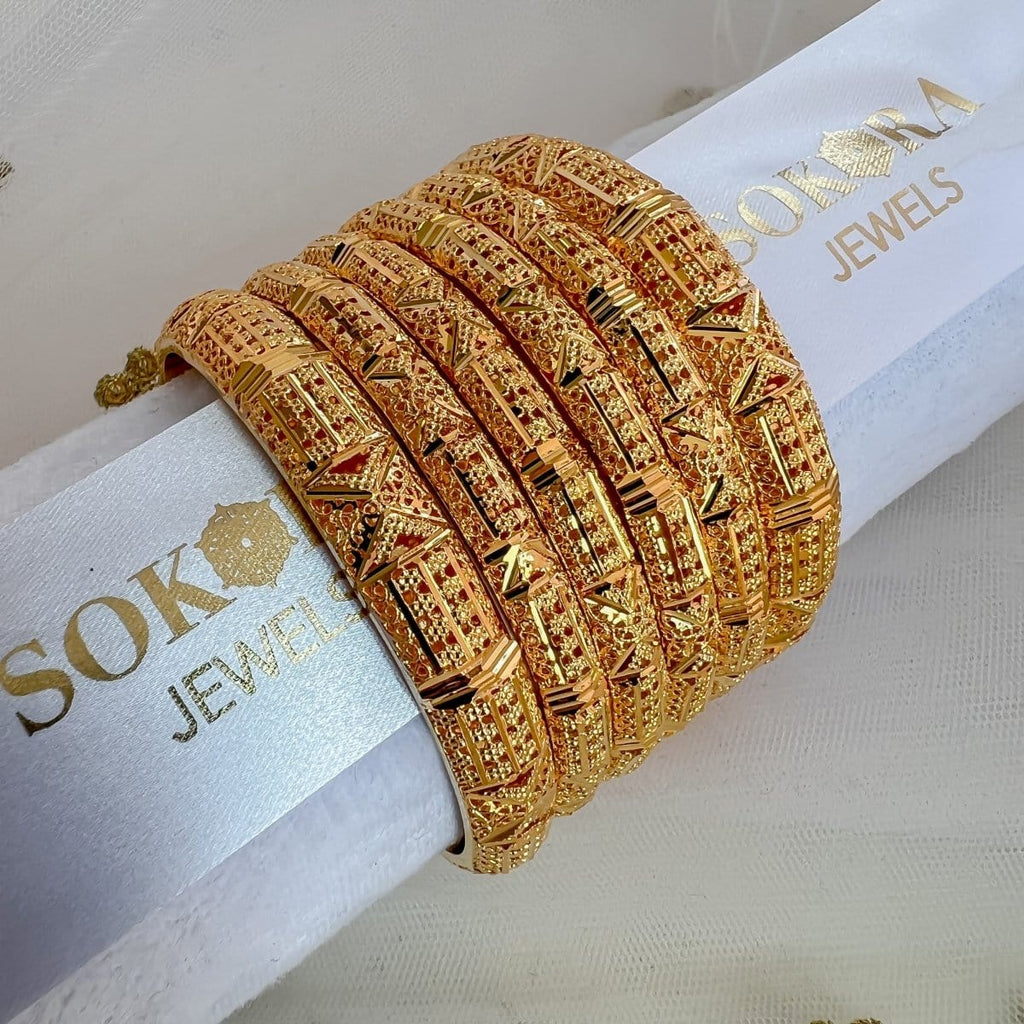 Fine set of 6 22k Gold Plate Bangles – SOKORA JEWELS