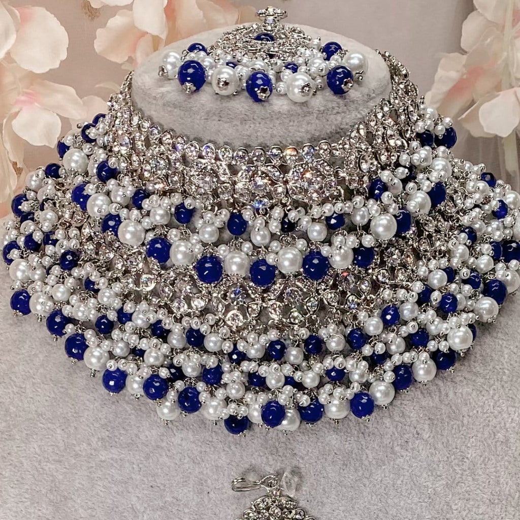 Clearance: Maniba Double Bridal Necklace Set - Navy – SOKORA JEWELS