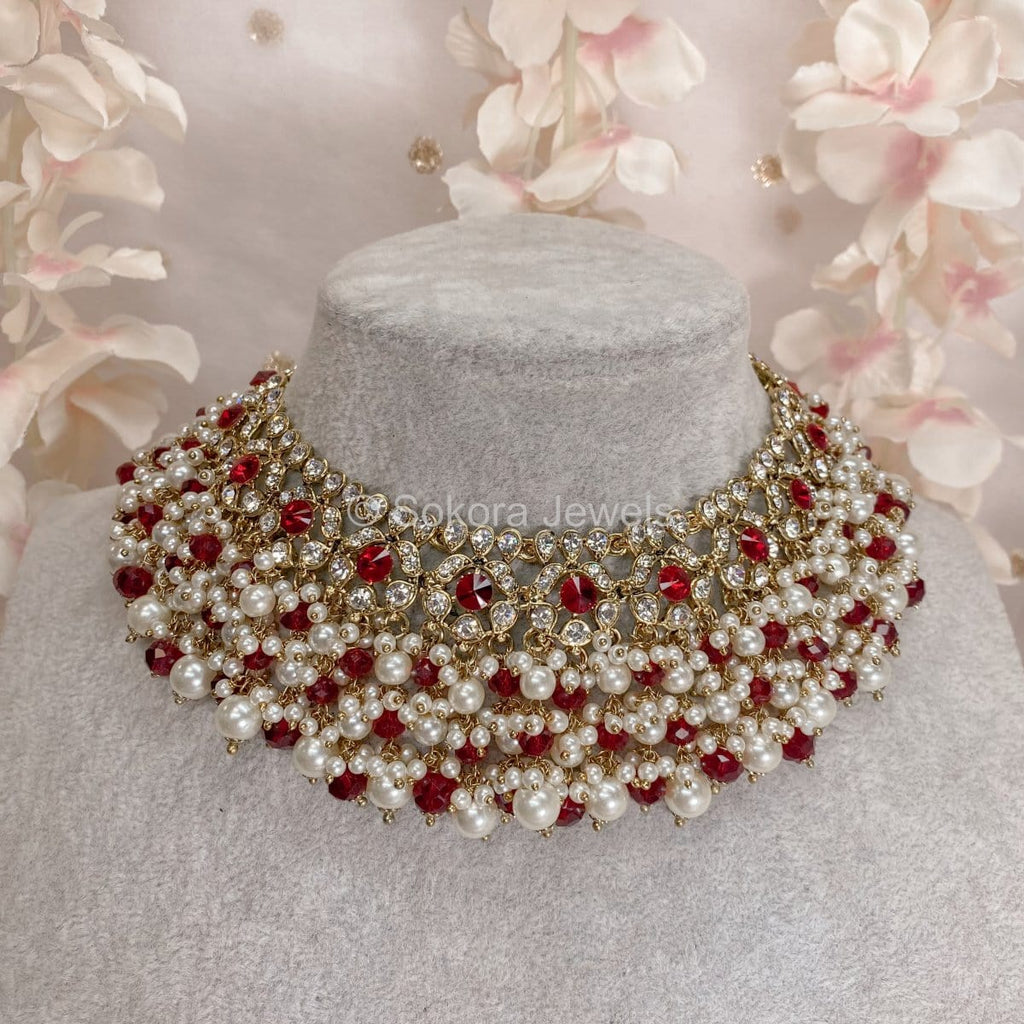 Maniba Necklace set - Maroon – SOKORA JEWELS