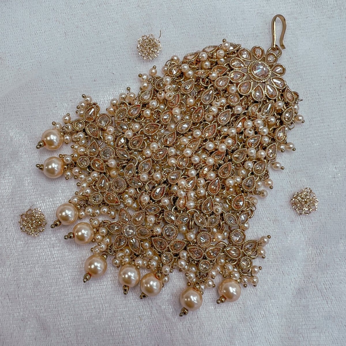 Pearl droplets Jhumar - Champagne – SOKORA JEWELS