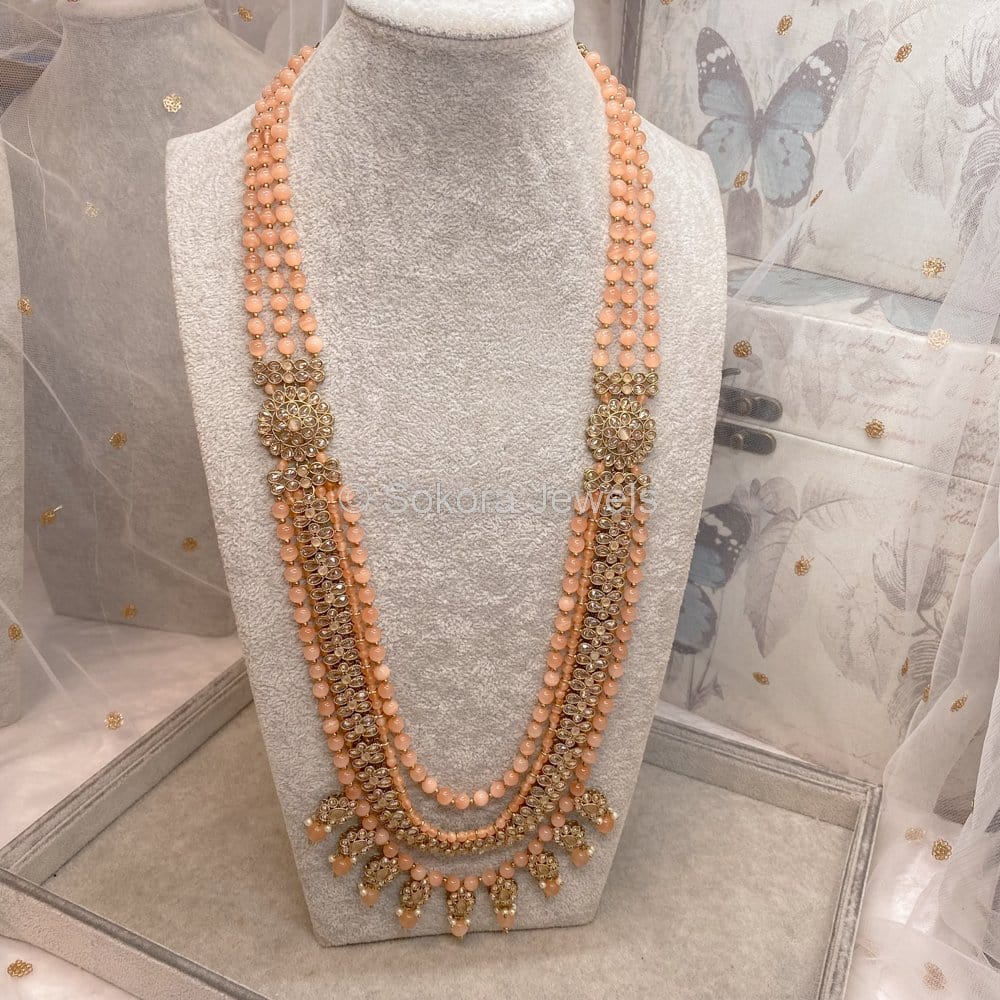 Sarah Antique Gold Long Mala - Orange – SOKORA JEWELS