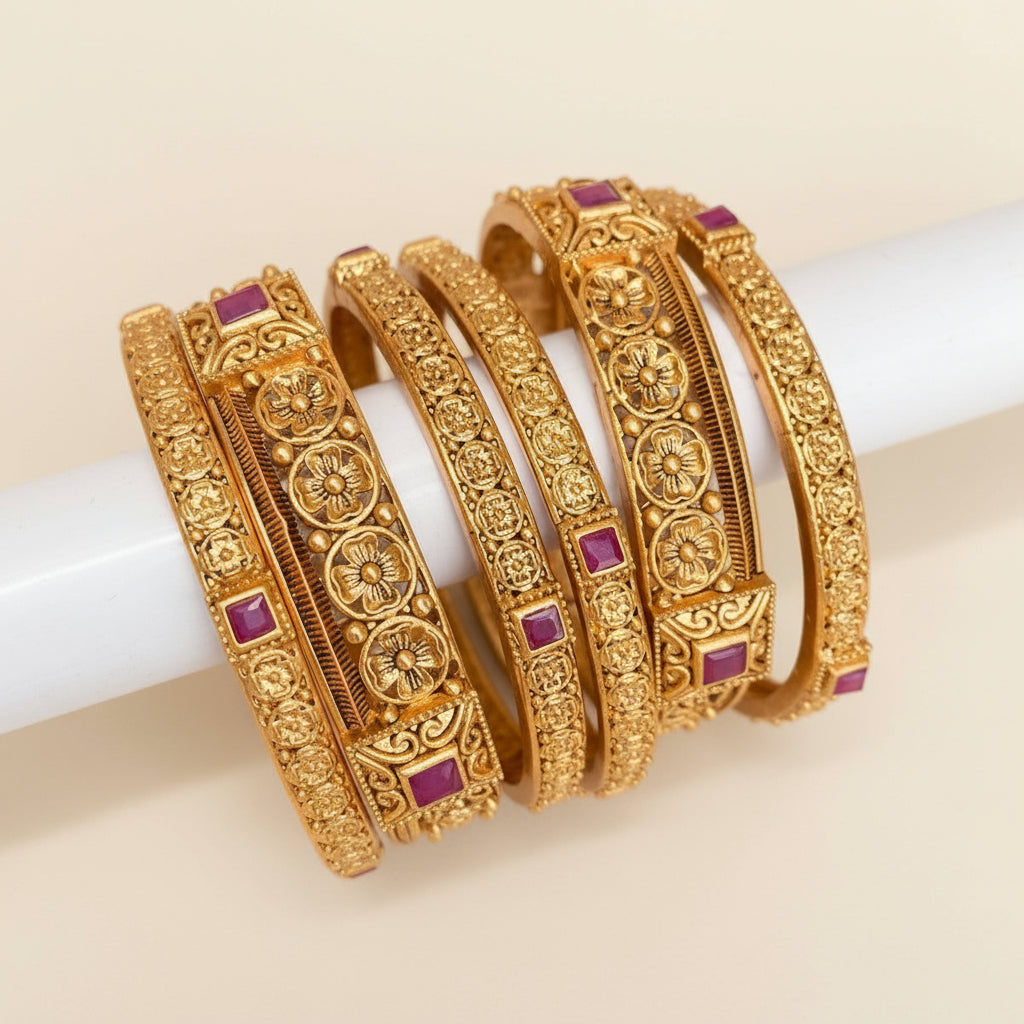 Square Gem Gold Bangles Set of 6 – SOKORA JEWELS