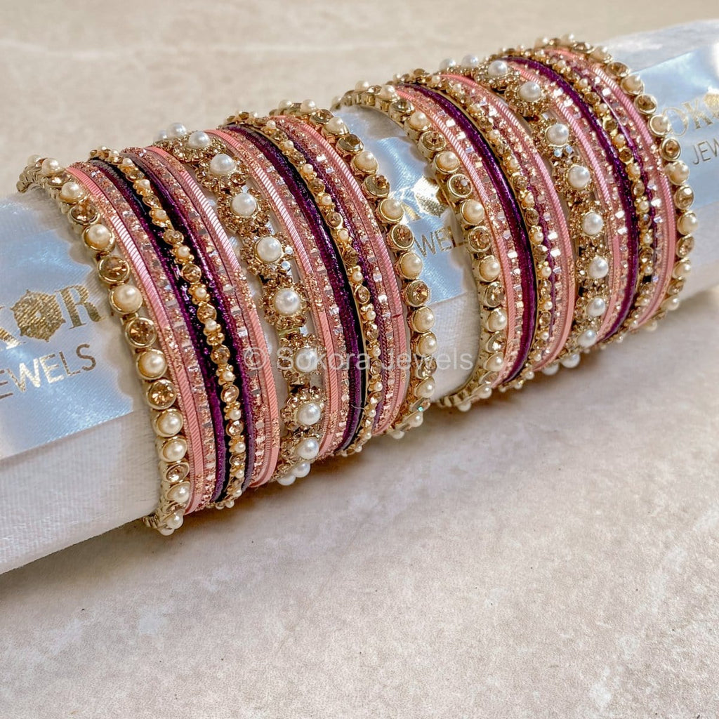 Small Purple & Pink Daisy Bangle set – SOKORA JEWELS